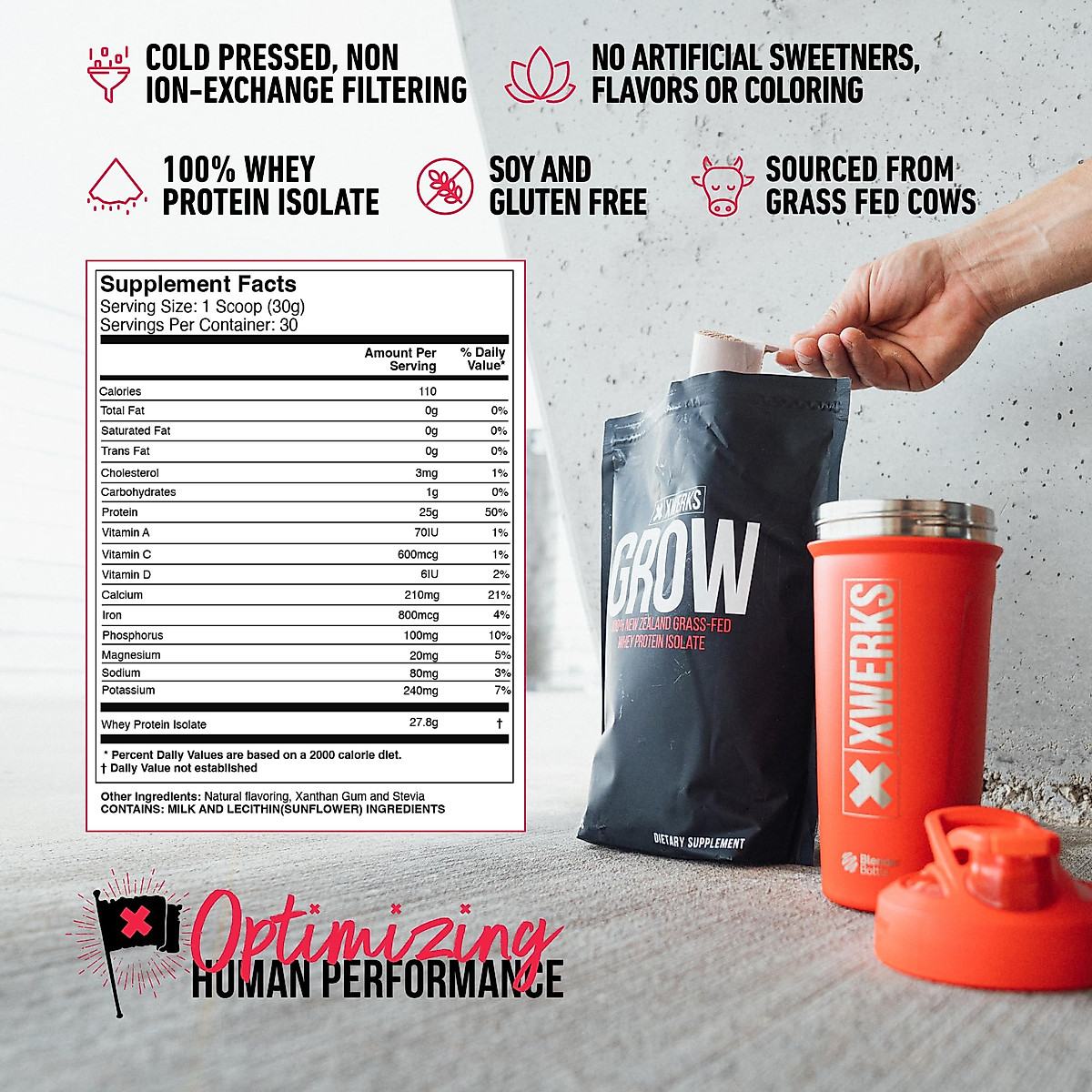 Xwerks Grow 100% New Zealand Grass-Fed Whey Protein - 25g of Pure Isolate Protein Powder (30 Servings) All-Natural, Paleo & Keto-Friendly, Soy & Gluten-Free, and Easy to Digest (Chocolate)