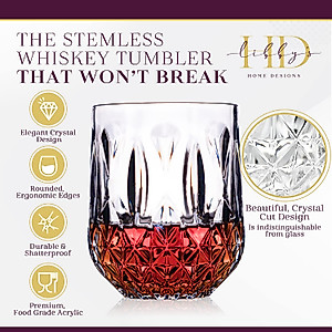 Plastic Stemless Wine Glasses Set of 6 – Indoor, Outdoor Acrylic Wine Glasses - Unbreakable, Shatterproof Plastic Whiskey Glasses for Beaches, Camps & More – Reusable, Non-Toxic Travel Wine Glass