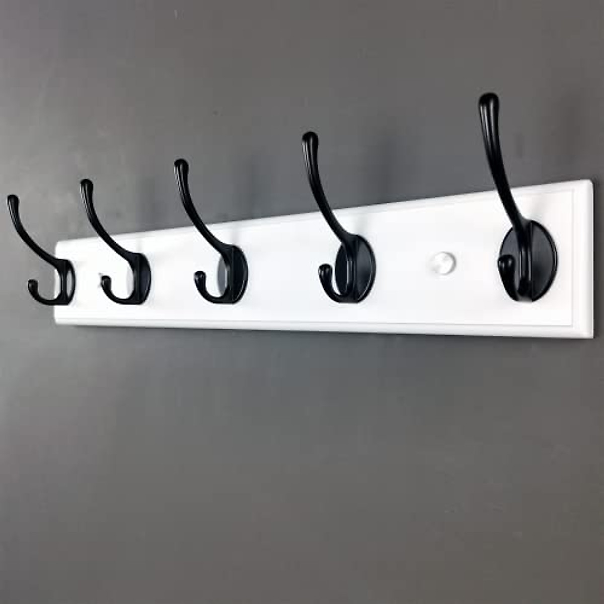 lomejii 5 Black Hooks Wood Coat Rack Wall Mount, 17.3’’, Heavy Duty Hooks for Hanging Clothes,Hat,Backpack etc, Great Modern Wall Decoration for Entryway Hallway Mudroom Farmhouse,White