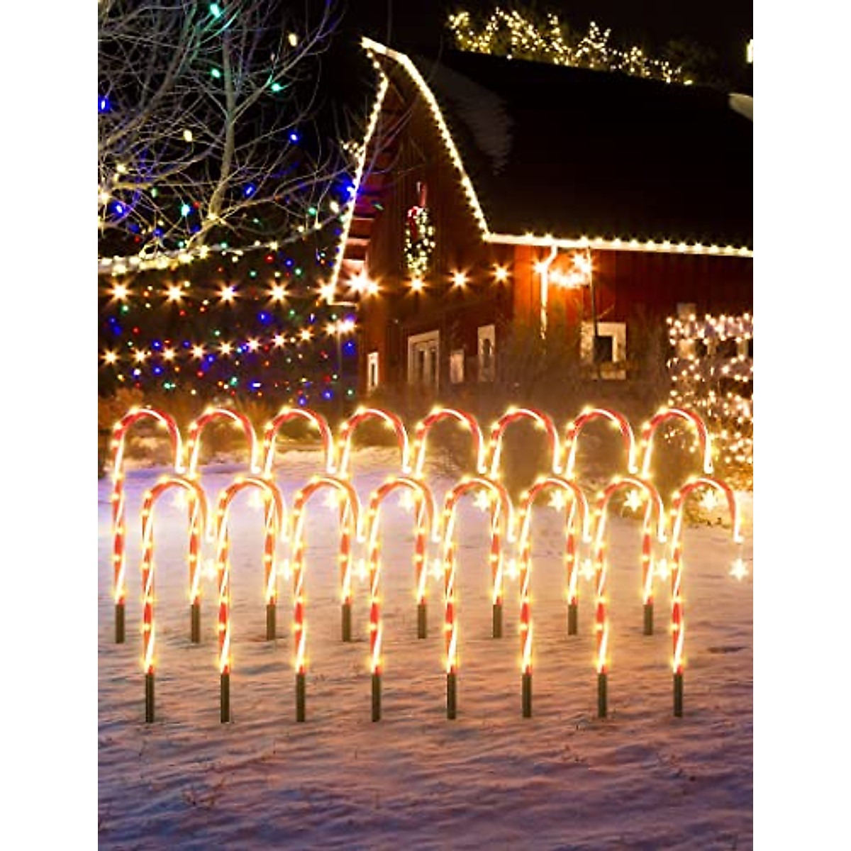 12 Pack Solar Christmas Candy Cane Lights, 21" Candy Cane Pathway Lights Outdoor Markers Christmas Decorations Lights with 8 Lighting Modes, for Xmas Holiday Party Garden Walkway Patio Garden Decor
