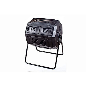 MaxWorks 80699 Compost Bin Tumbler for Garden and Outdoor, 42 Gallon Capacity with 2 Chambers Dual Rotating Composting Tumbler , Black