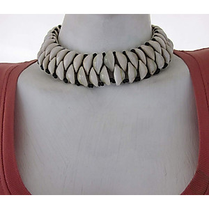 Unique Collar Choker Bib Egyptian African Beaded Natural Cowrie shells on Geman Silver Wire embellished with black glass beads | Boho Gypsy Cleopatra Afghan Kuchi Tribal Belly Dance Necklace Earrings