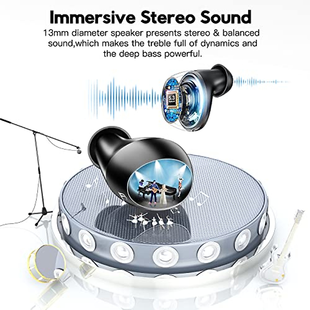 bonabest S9 Wireless Earbuds, Wireless Bluetooth 5.3 Earbuds with LED Charging Case, IPX7 Waterproof Deep Bass Stereo in-Ear Ear Buds Wireless Bluetooth Earbuds Built in Mic for iOS & Android, Black