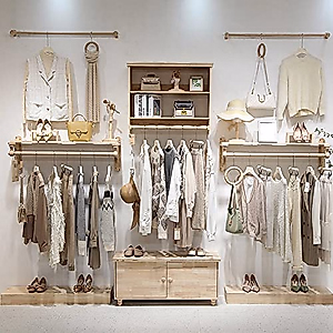 Wooden Hanging Rails for Clothes, Wall Hangers Display Rack Heavy Duty Clothing Rack Garment Shelf for Retail Store