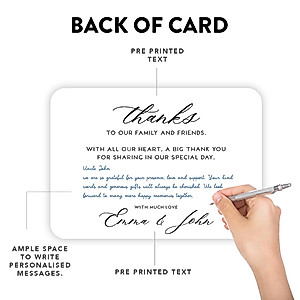 Andaz Press 5x7 Inch Photo Personalized Wedding Thank You Cards With Envelopes, Classic Wedding Thank You Card With Message, Customized Thank You Cards,Wedding Thank You Notes Bulk 24 Pack Made in USA