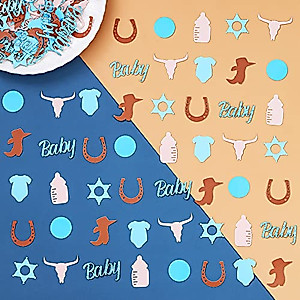 Cowboy Confetti Glitter - 200pcs Western Cowboy Confetti for Tables, Unique Design Double Sided Print Cowboy Baby Shower Table Confetti, Light Blue Baby Shower Western Wild West Cowboy Decorations