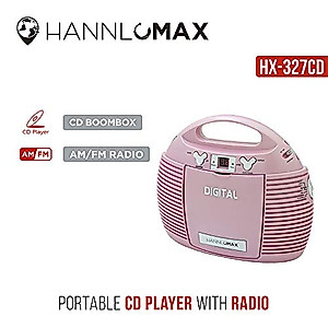 HANNLOMAX HX-327CD Portable CD Player with AM/FM Radio, Aux-in, AC/DC Dual Power Source. (Pink)