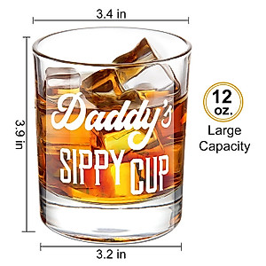 LIGHTEN LIFE Daddy's Sippy Cup Whiskey Glass,Unique Dad Gift in Valued Wooden Box,Funny Gag Gift for New Dad,Father,Husband from Kids Wife for Father's Day,Birthday,12 oz Old Fashioned Glass for Men