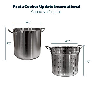 Update International (SPSA-12) 12 Qt Induction Ready Stainless Steel Pasta Cooker w/Cover, Strainer