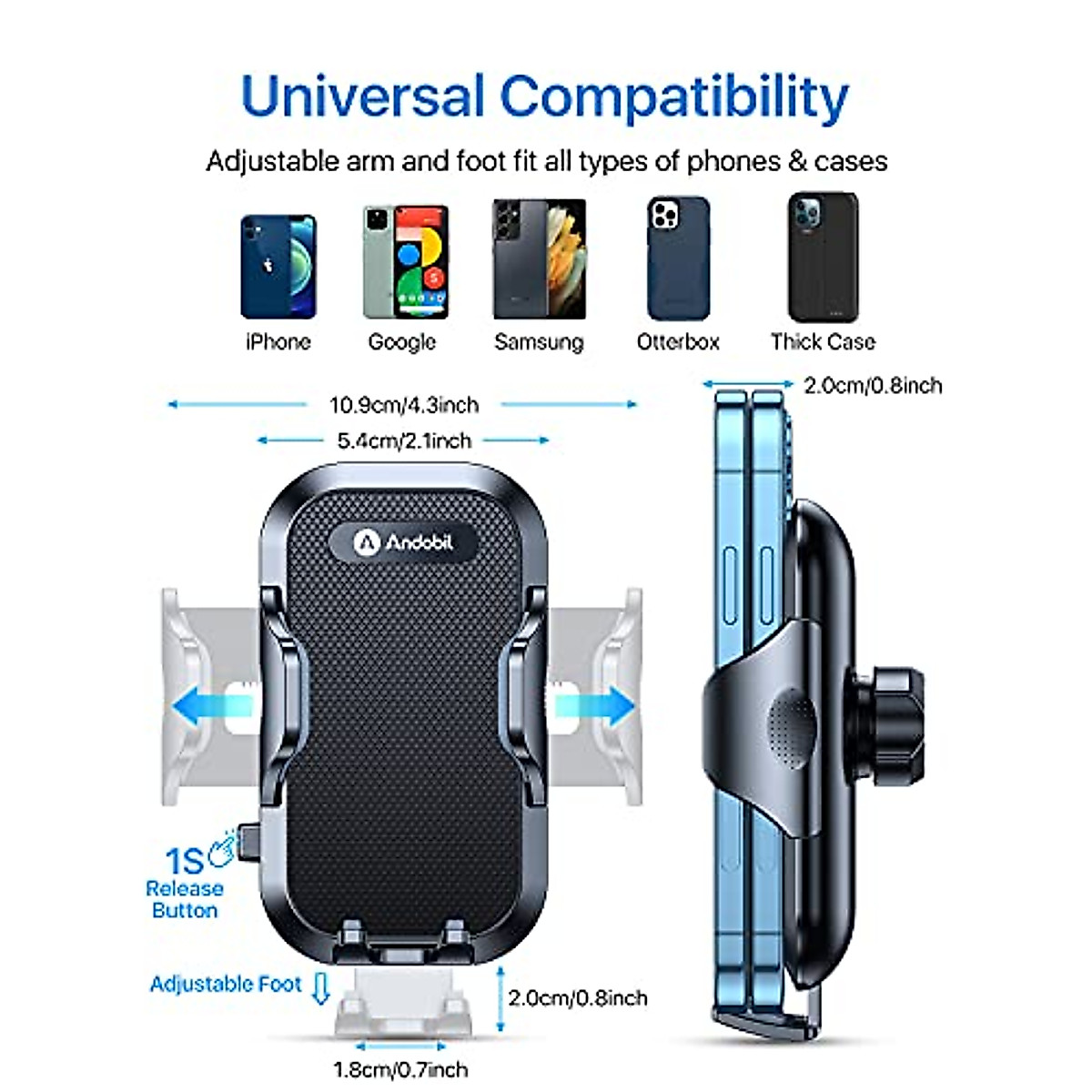 andobil Dashboard Car Phone Holder [Military Sturdy, Big Phone Friendly] Ultra Stable 3 in 1 Cell Phone Mount for Car Windshield Vent Fit for iPhone 14 13 12 Pro Max Plus Samsung S23 S22 All Phones