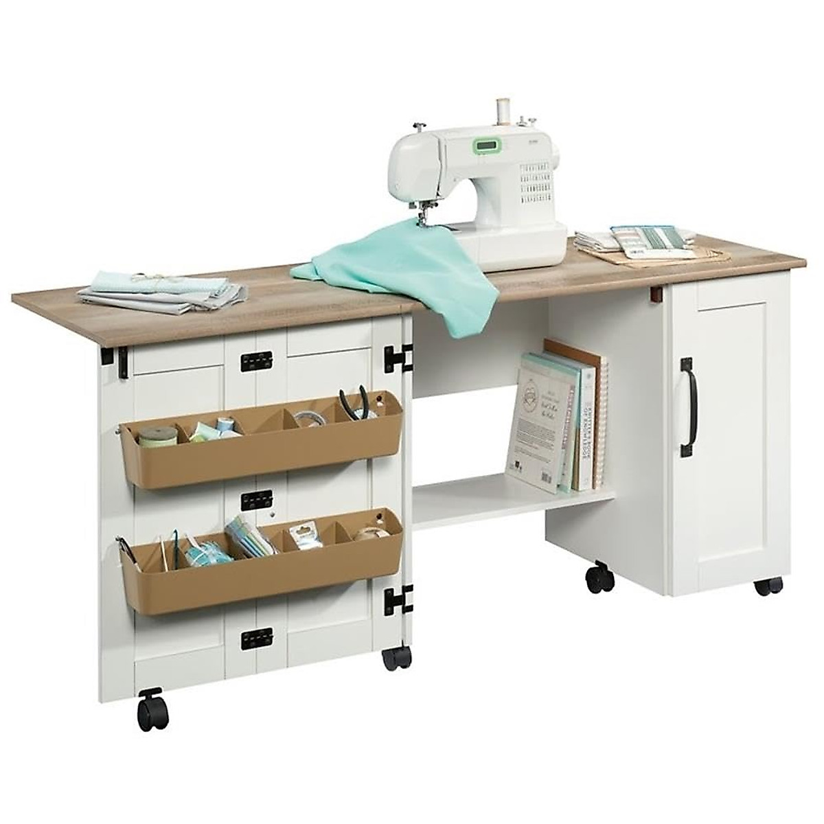 BOWERY HILL Contemporary Engineered Wood Sewing Craft Table in Soft White