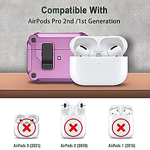RFUNGUANGO AirPods Pro 2nd Generation/1st Generation Case Cover with Secure Lock Clip,Automatic Pop-up Case Full-Body Shockproof Hard Protective Cover for AirPods Pro 2 Case(2022/2019)-Purple