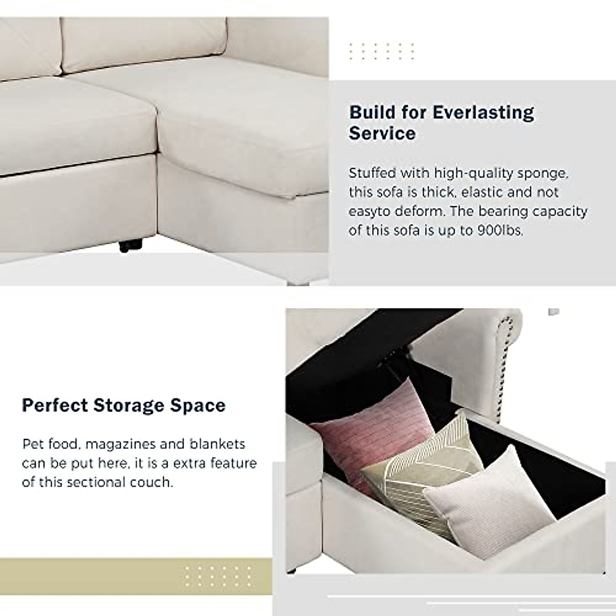 L-Shape Convertible Sectional Sofa with Pull Out Bed,Velvet Upholstery Corner Couch with Storage Chaise Lounge,3 Seater Comfy Small Sofabed with Rivets Dec for Living Room, Home, Apartment