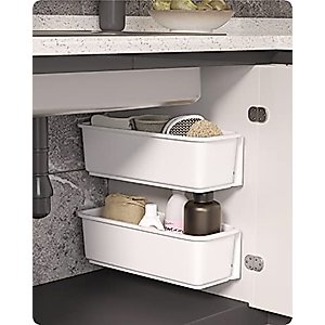 Baffect 2 pcs Under Sink Organizers Pull Out Cabinet Organizer Slide Out Plastic Storage Drawers Sliding Basket for Kitchen Bathroom Undersink (White)
