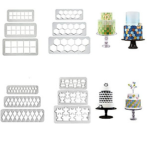 Hexagon Cookie Cutter-Square Fondant Cutters-Puzzle Fondant Cutters,Cake Mold Rhombus Fondant Cutters,Geometric Biscuit Cutters Football Fondant Impression Mat Cake Border Decorating Tool