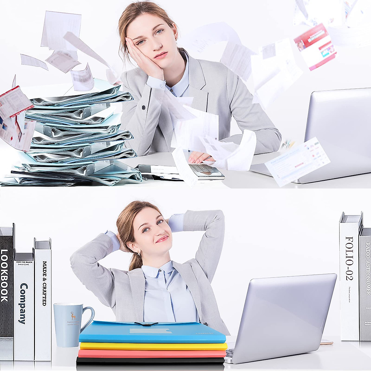 4 Pack 7-Pocket Expanding File, Plastic Expandable File Folder with Pockets, A4/Letter Size Accordion Organizer Folder, for School and Office Supplies - Black&Blue&Pink&Yellow