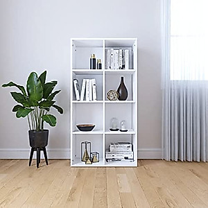 Natulvd Wooden Open Shelf Bookcase - 4 Tier Floorstanding CD/DVD Display Cabinet Rack with 8 Cube Storage, Horizontal and Vertical Adjustable, for Home Office Apartment - White