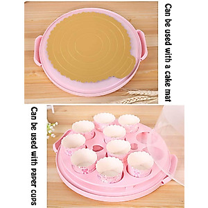 Jninexiu 10 Inch Cake Carrier with Lid and Handle, Cupcake Carrier Cupcake Holder Portable Round - Two Sided Base for Pies Cookies Nuts Fruit etc - Suitable for 10 inch Cake Perfect Gifts