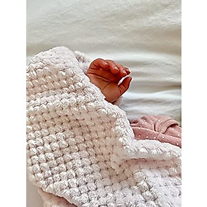 Baby Fuzzy Blanket Fluffy Waffle Flannel Fleece Blanket Super Soft Warm Cozy for Newborn Infant Toddler Kids Boy Newborn Receiving Blanket for Crib, Stroller, Travel, Decorative Boy Blue