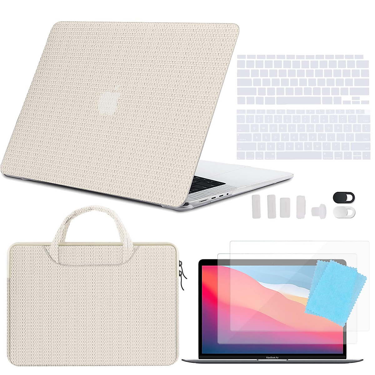 Miwasion Woven Fabric Design Compatible with MacBook Air 13 inch Case 2020-2018 Release(A2337 M1 A2179 A1932) with Touch ID & 2 Pack Keyboard Protectors,Webcam & Laptop Sleeve Bag & Screen Protector