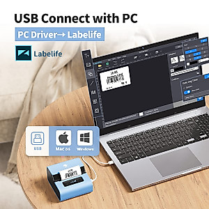 Phomemo Label Makers- M221 Brcode Label Printer 3 Inch Bluetooth Label Maker Machine for Barcode, Address, Logo, Mailing, Stickers, Small Business, Home, Office, Blue