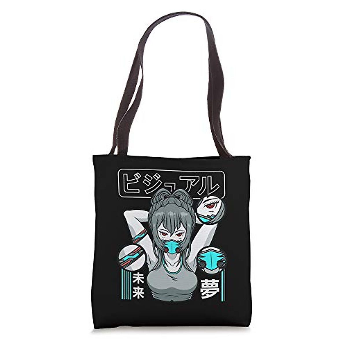 Aesthetic Vaporwave Waifu Anime Mask Girl Tote Bag
