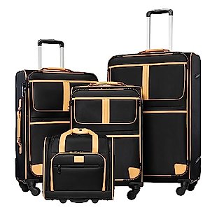 Coolife Luggage 4 Piece Set Suitcase Expandable TSA lock spinner softshell