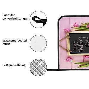 Potholders 2 Pieces Set, Happy Mother's Day Pink Tulips Gift Hot Pads with Anti-Scald Cotton Infill Material