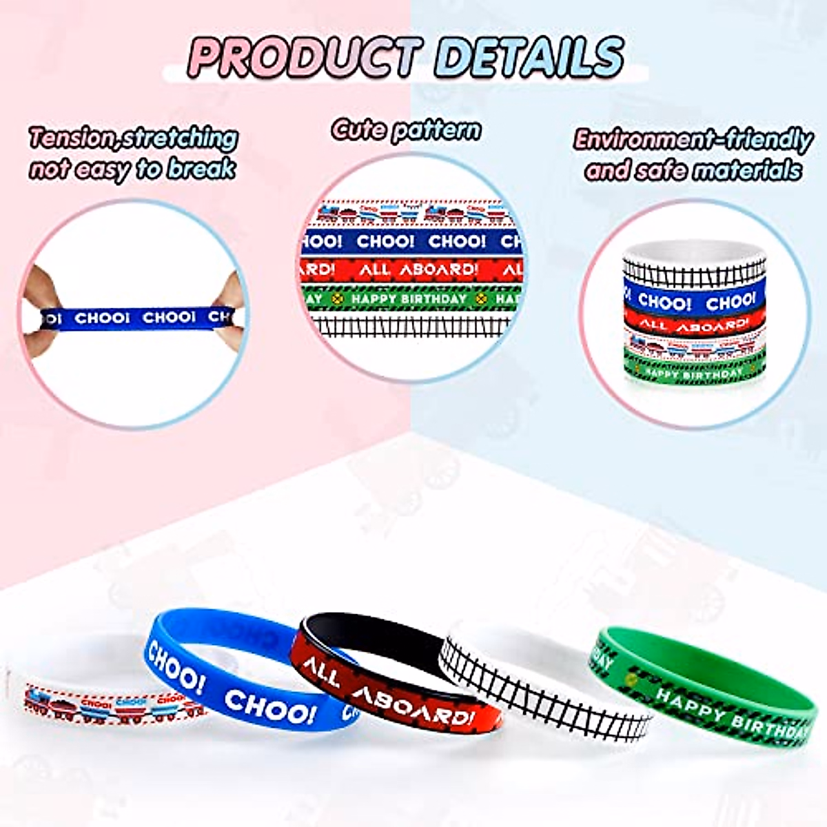 40 Pcs Train Rubber Bracelets Train Party Favors Railroad Traffic Rubber Wristbands Train Birthday Party Supplies Railway Silicone Bracelets Train Birthday Party Decor for Kids Girls Boys Birthday