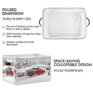 Christmas Tree Red Truck Basket Decor Winter Snowflake Candy Storage Bin Basket for Shelf Closet Foldable Fabric Storage Box Cube with Handles Kids Toys Clothes Organizer Basket for Nursery Bedroom