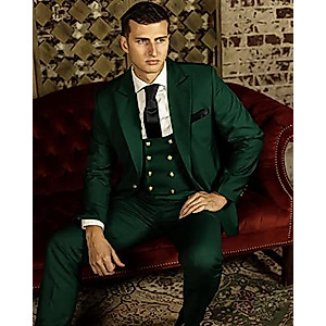 Wangyue Royal Blue Suits for Men Prom Mens 3 Piece Suit Slim Fit Business Formal Suits for Men Double Breasted Suits 40 M