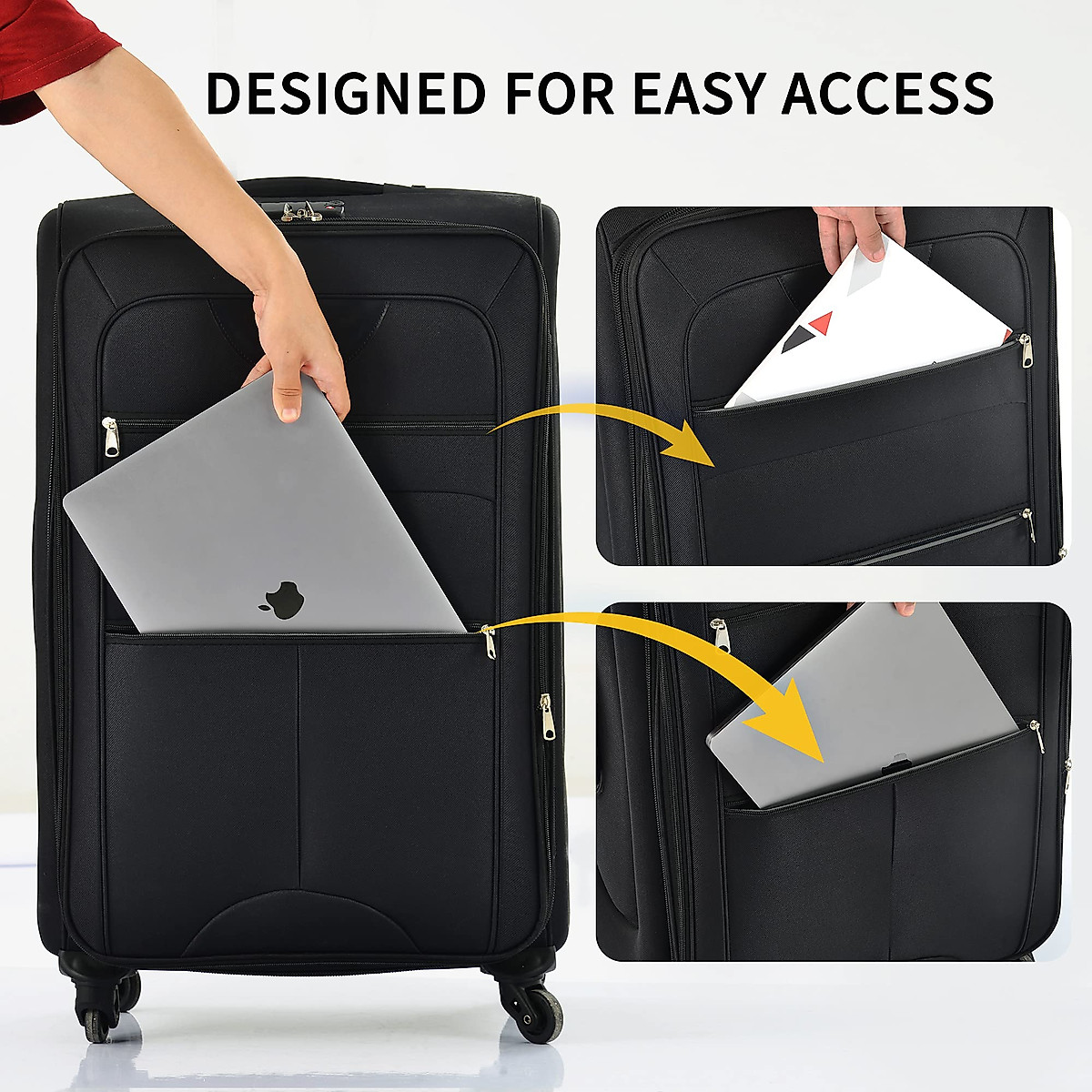 Merax Softside Luggage Set, Travel Suitcase Expandable Lightweight, 3 Piece Luggage Sets with Spinner Wheels 22" 26" 30" Suitcase with TSA Lock (Black)