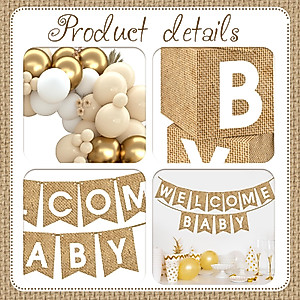 Boho Baby Shower Decorations-97Pcs Burlap Grain Baby Boxes,Nude and Gold Balloons Arch Kit and "WELCOME BABY" Banner for Neutral Baby Shower Decorations,Birthday Party Supplies,Gender Reveal
