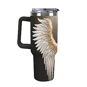 NVBSKKDH Angel Wing 40 Oz Stainless Steel Tumbler with Handle & Straw Double-Walled Vacuum Insulated Travel Mug for Hot/Cold Drinks, Reusable Thermal Cup for Car Cup Holder