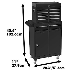 ROAD DAWG Torin Rolling Garage Workshop Organizer: Detachable 4 Drawer Tool Chest with Large Storage Cabinet and Adjustable Shelf, Black