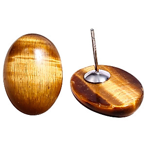 Jewever Tiger Eye Gemstone 925 Sterling Silver Earrings for Women Stud Mens Earrings Stud Healing Crystals Jewellery for Women (Oval)