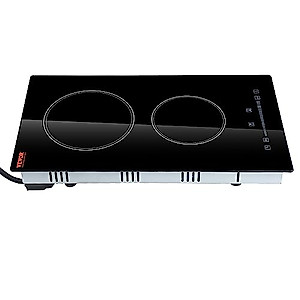 VEVOR Built in Electric Stove Top, 12 inch 2 Burners, Glass Radiant Cooktop with Sensor Touch Control, Timer & Child Lock Included, 9 Power Levels for Simmer Steam Slow Cook Fry,110V with US Plug