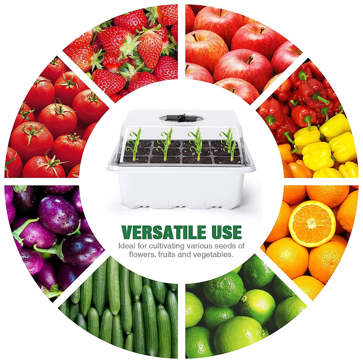 Delxo 10-Pack Seed Starter Kit Seedling Starter Tray (12 Cells per Tray) Humidity Adjustable Plant Germination Kit Garden Seed Starting Tray with Dome and White Base Plus Plant Tags Hand Tool Kit