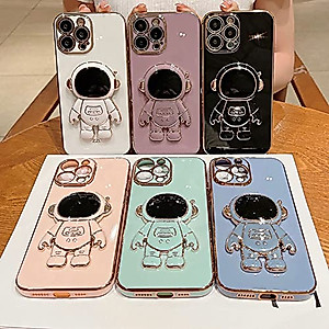 AIGOMARA 6D Plating Astronaut Hidden Stand Case Cover for iPhone 14 Pro Women Astronaut Folding Bracket Kickstand iPhone Case with Camera Protector Soft TPU Shockproof Bumper 6.1 in 2022 - Purple