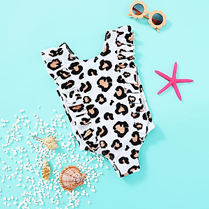 Happy Town One-Piece Infant Toddler Baby Girl Summer Swimsuit Watermelon Leopard Ruffle Swimwear Bikini Bathing Suit (Leopard, 12-18 Months)