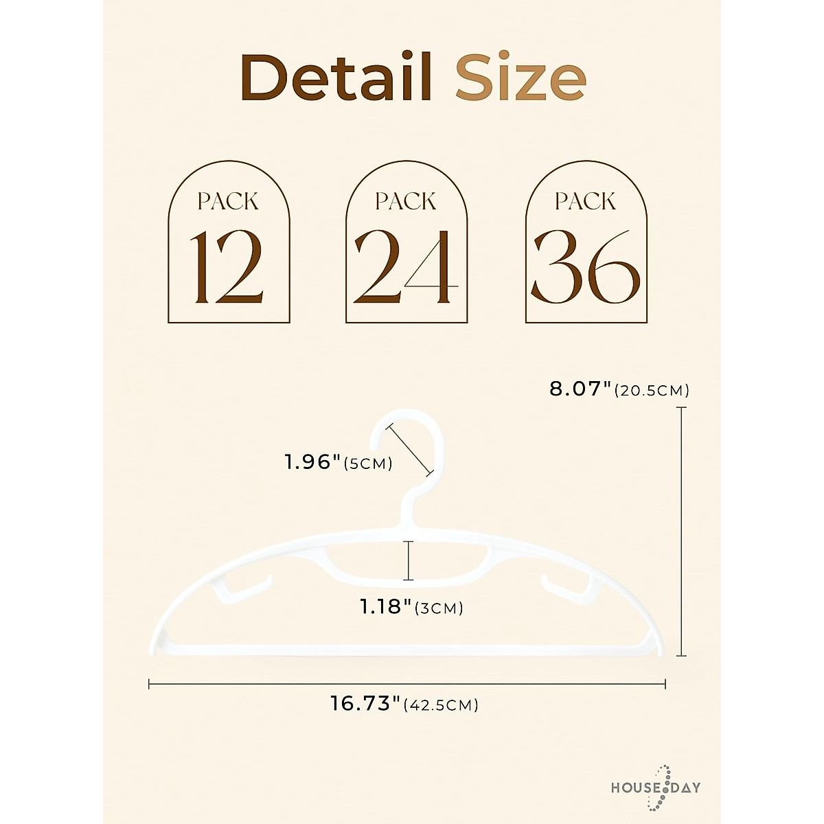 HOUSE DAY White Plastic Clothes Hangers, Heavy Duty Coat Hangers 24 Pack, Premium Thick Wide Shoulder Suit Hanger with Non-Slip Hook, Space Saving Hangers for Shirts, Sweaters, Dresses, Pants