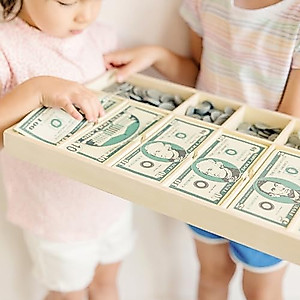 Melissa & Doug Play Money Set - Educational Toy With Paper Bills and Plastic Coins (50 of Each Denomination) and Wooden Cash Drawer for Storage