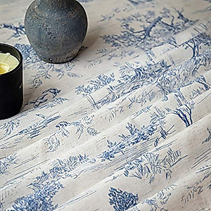 GLORY SEASON Rustic Tablecloth Classic French Village Printed Linen Fabric Table Cover Farmhouse Decoration 55x120 Inches Rectangle/Oblong Blue for Kitchen Dining
