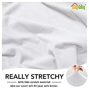 Easy-Going Fleece Stretch Sofa Slipcover Spandex Non-Slip Soft Couch Sofa Cover, Washable Furniture Protector with Anti-Skid Foam and Elastic Bottom for Kids, Pets(Loveseat, Snow White)