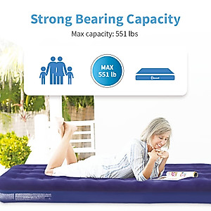 Queen Size Air Mattress Double Air Bed - Foldable Blow Up Mattresses with Flocked top - Portable Inflatable Beds with Patch Kit for Backpacking Tent Camping/Home/Traveling (80"*60")