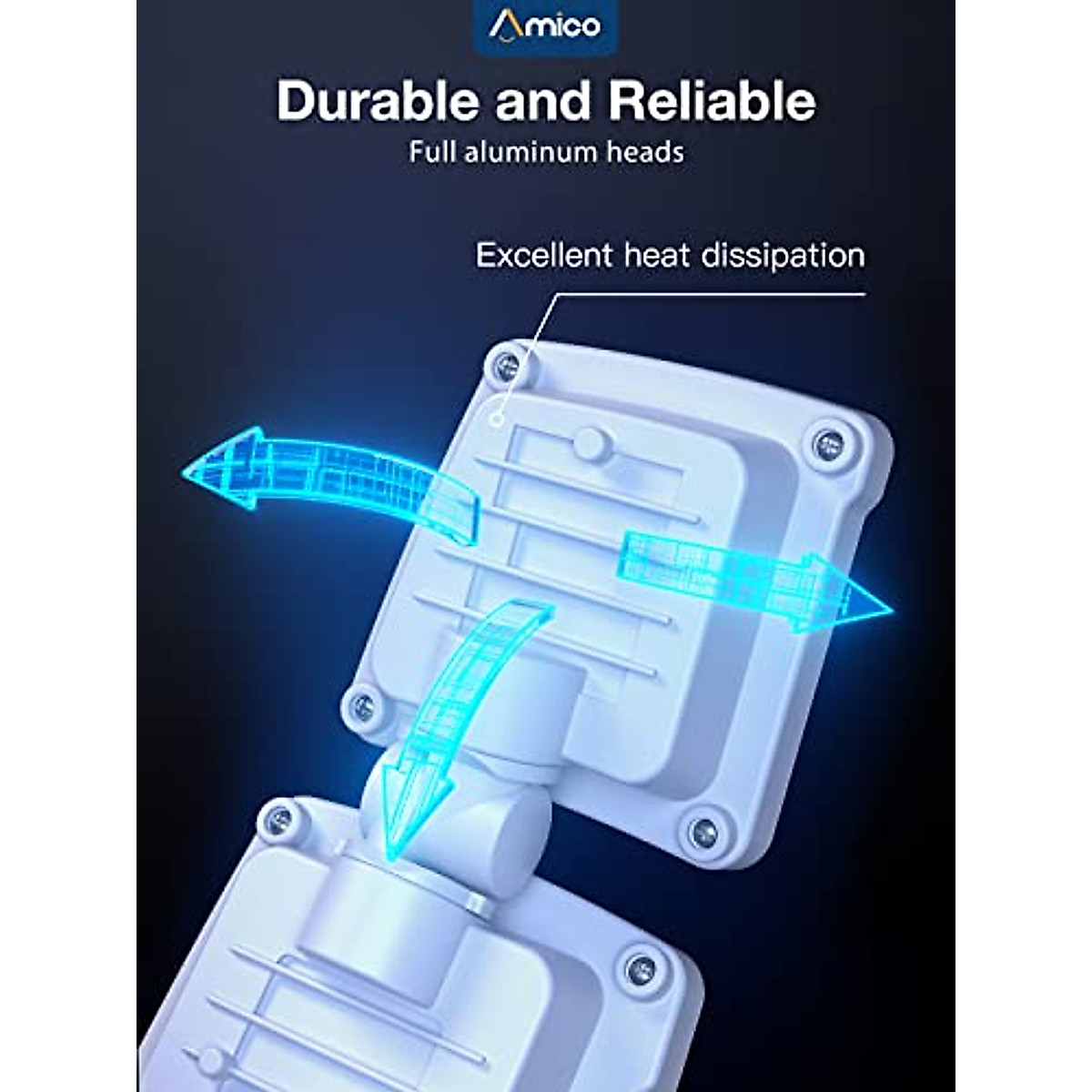 Amico 2-Pack 3 Head LED Security Lights with Motion Sensor, Adjustable 40W, 4000LM, 5000K, IP65 Waterproof, Exterior Flood Light for Garage, Yard（White