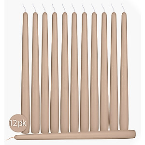 Hyoola 12 Pack Tall Taper Candles - 10 Inch Sahara Beige Dripless, Unscented Dinner Candle - Paraffin Wax with Cotton Wicks - 8 Hour Burn Time