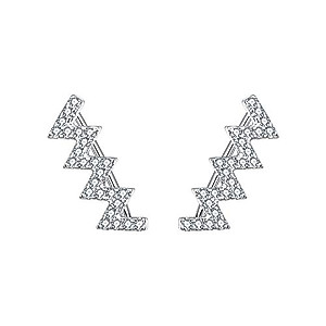 EleQueen 925 Sterling Silver Cubic Zirconia Lightning Bolt Zig Zag Ear Crawlers Sweep Cuff Bridal Hook Earrings 1 Pair