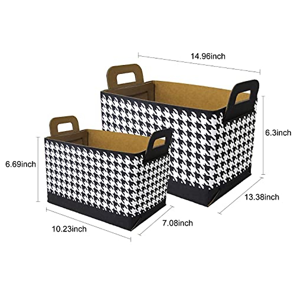 UNILPWAY Houndstooth Black and White,Storage Bins,Foldable Storage Box Organizer With Handle For Home, Closet (14.96 inch *13.38 inch *6.3 inch)
