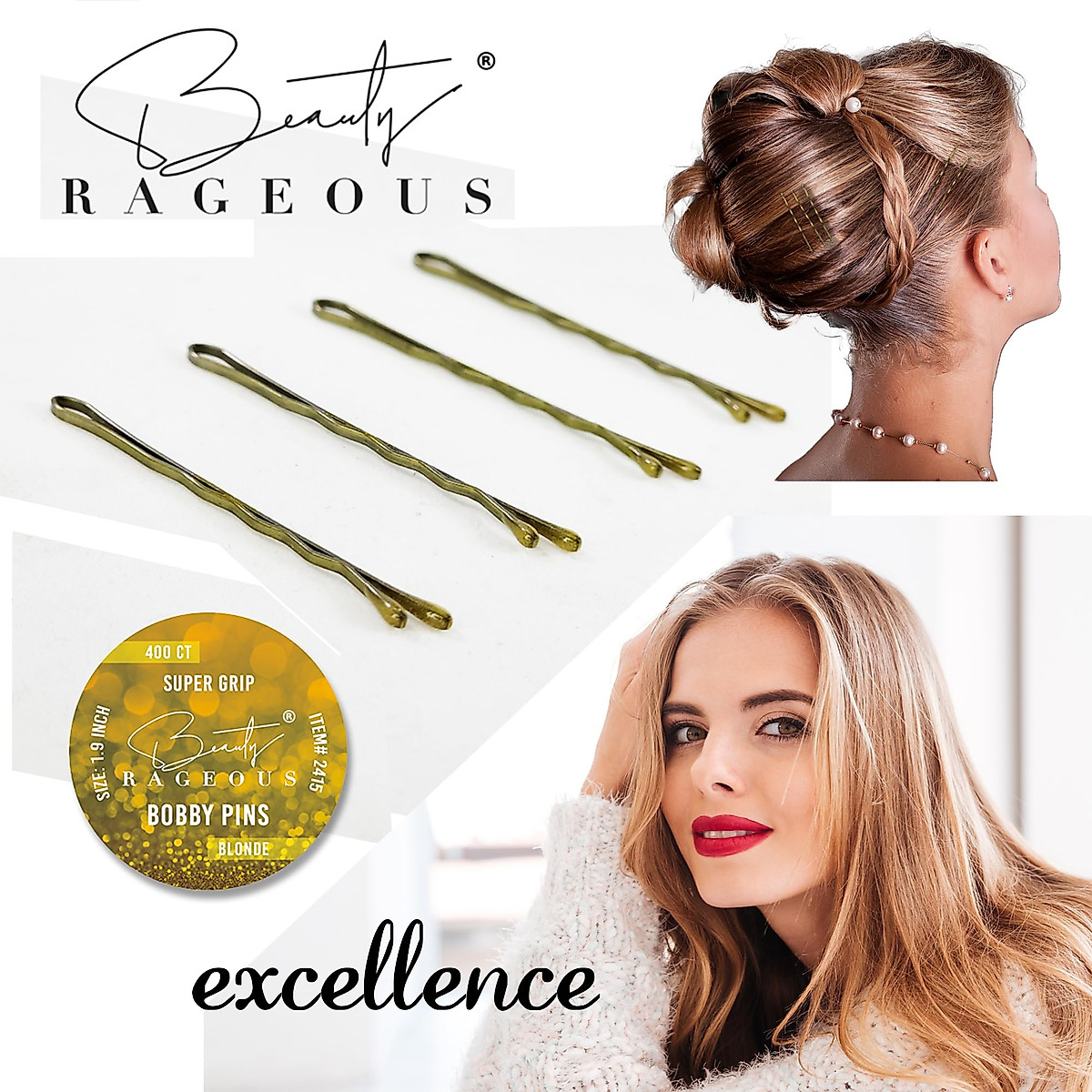 Super Grip Bobby Pins - Women's 1.9 Inch - Easy, Secure, All Hair Types - Handy Reusable Tin (Blonde - 400 Ct Approx)